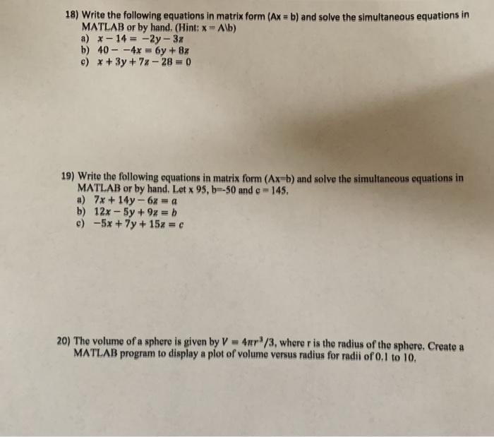 Solved 18) Write the following equations in matrix form (Ax | Chegg.com