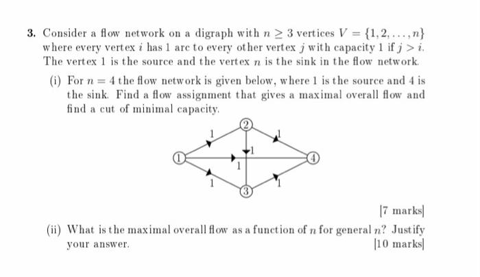 3. Consider a flow network on a digraph with n > 3 | Chegg.com