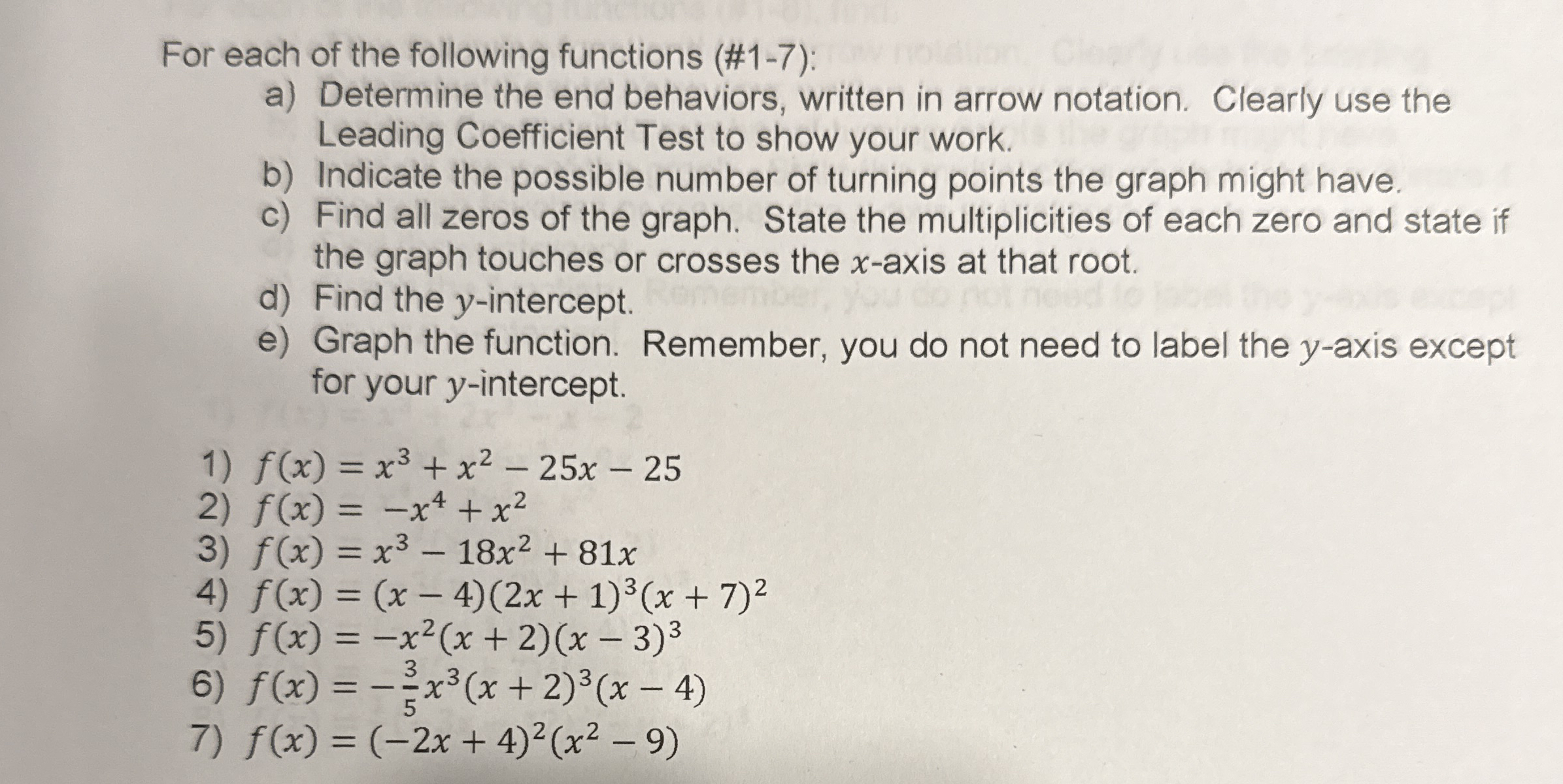 For each of the following functions (#1-7):a) | Chegg.com