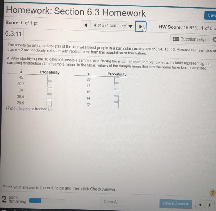 Solved Homework Section 6 3 Homework Save Score 0 Of 1 Pt