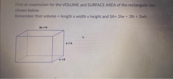 Solved Find an expression for the VOLUME and SURFACE AREA of | Chegg.com