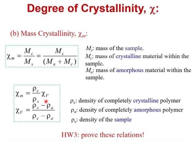 Solved Degree of Crystallinity, X: (b) Mass Crystallinity, | Chegg.com