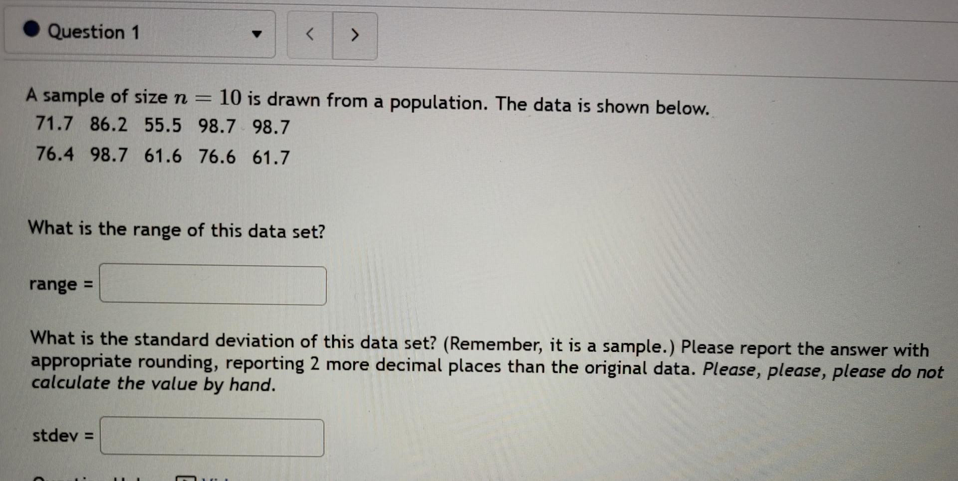 Solved Question 1A sample of size n=10 ﻿is drawn from a | Chegg.com