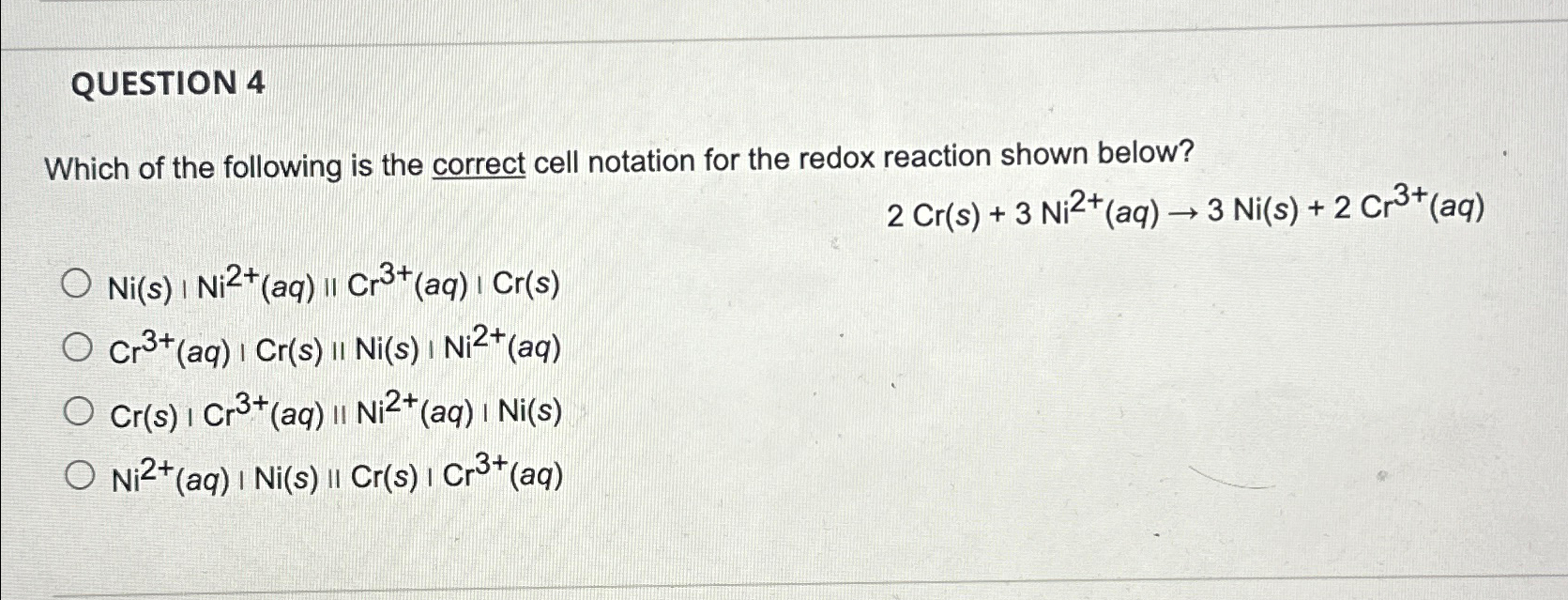 Solved QUESTION 4Which of the following is the correct cell | Chegg.com