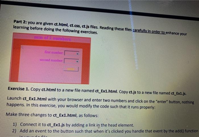 Solved Part 2: you are given ct.html, ct.css, ct.js files. | Chegg.com