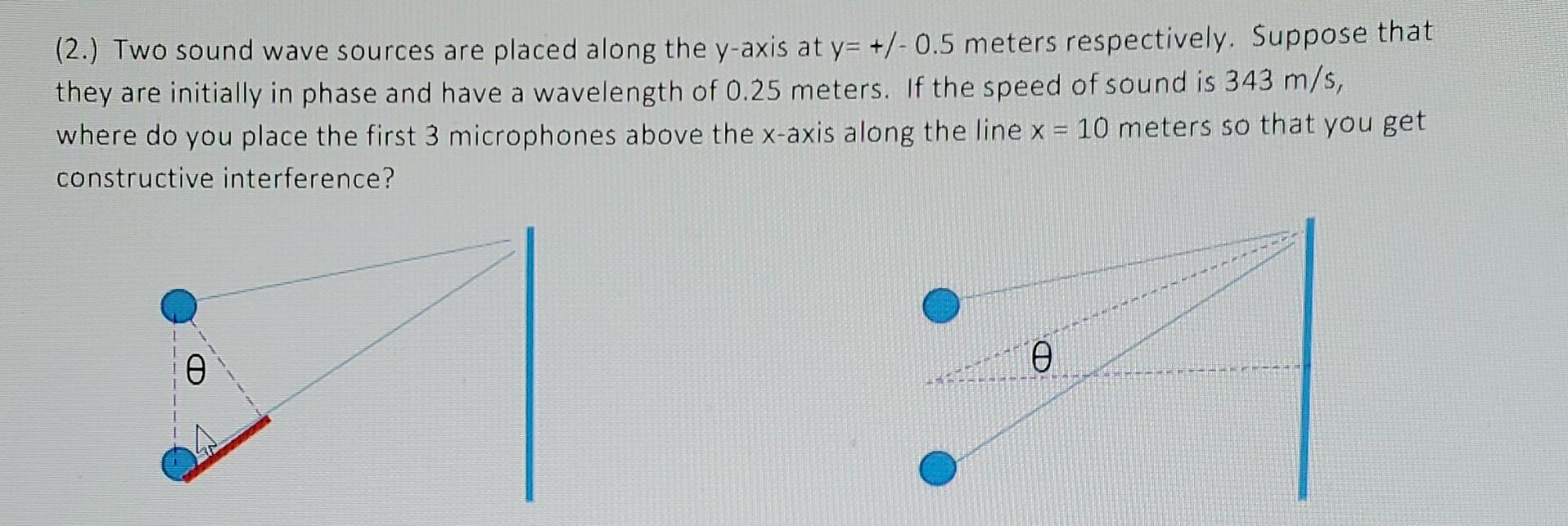 Solved (2.) Two sound wave sources are placed along the | Chegg.com