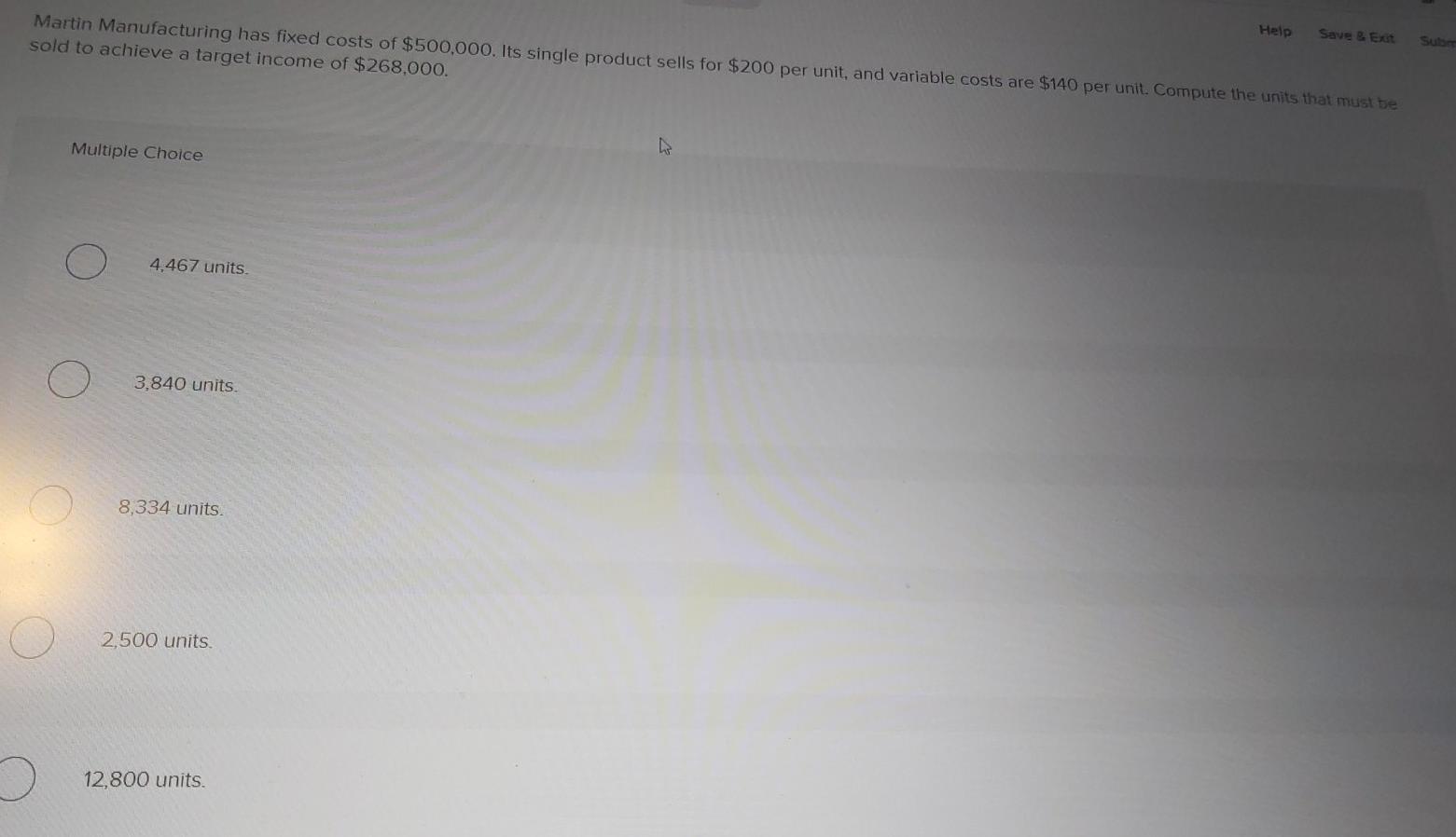 Solved Martin Manufacturing has fixed costs of $500,000. Its | Chegg.com