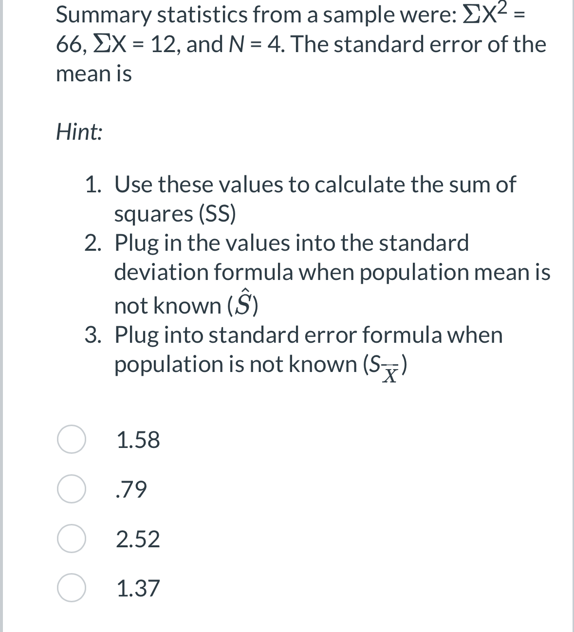 Solved Summary statistics from a sample were: | Chegg.com