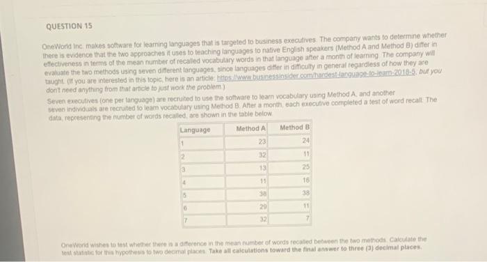 Solved OneWorid inc makes software for learning languages | Chegg.com