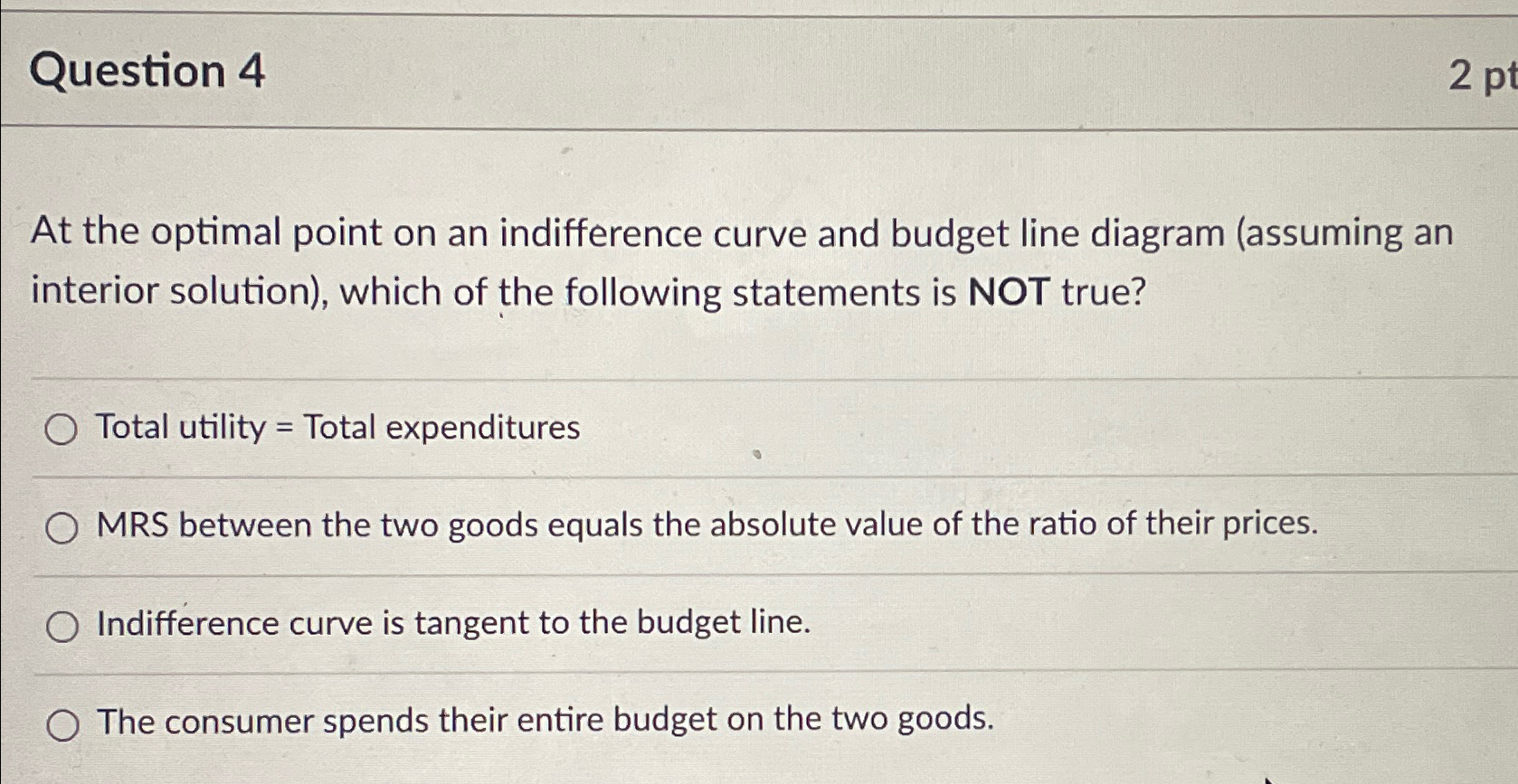 Solved Question 4At the optimal point on an indifference | Chegg.com