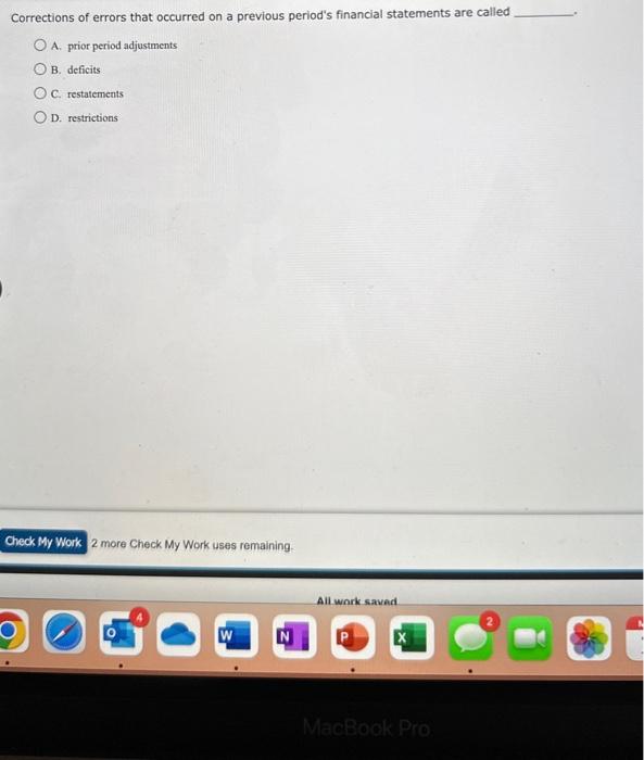 Solved Corrections of errors that occurred on a previous | Chegg.com