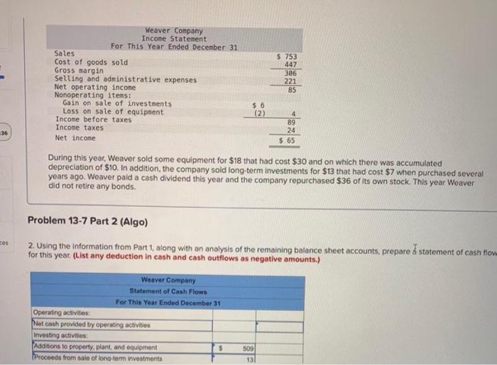 Solved Required information Problem 13-7 (Algo) Prepare a | Chegg.com