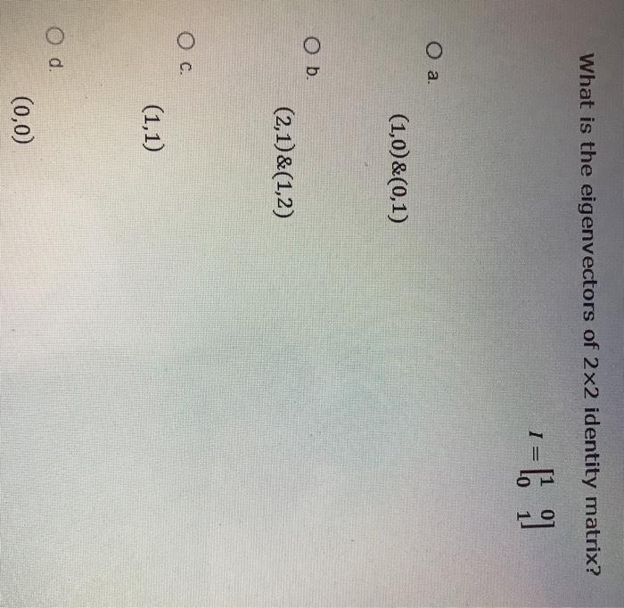 Solved What is the eigenvectors of 2x2 identity matrix? 1=Cl | Chegg.com