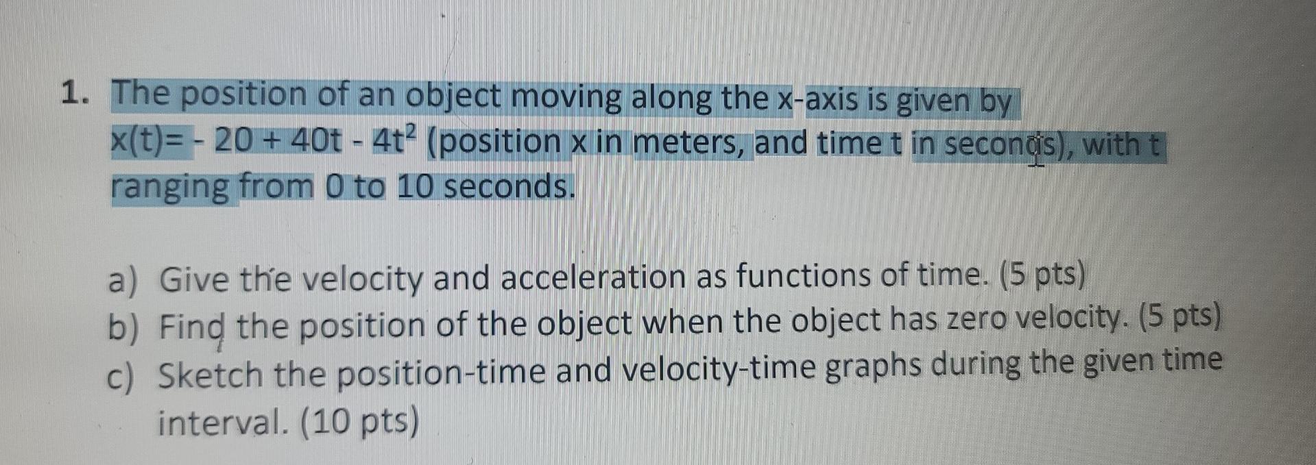 Solved The position of an object moving along the x-axis is | Chegg.com