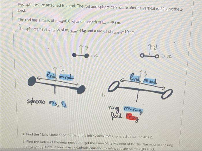 Solved Two spheres are attached to a rod. The rod and sphere | Chegg.com