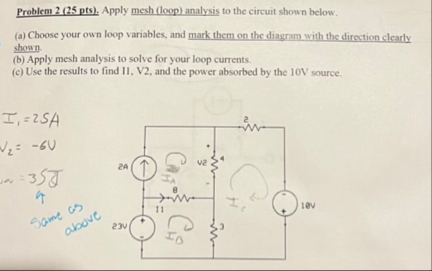 Solved Problem 2 (25 ﻿pts). ﻿Apply mesh (loop) ﻿analysis to | Chegg.com