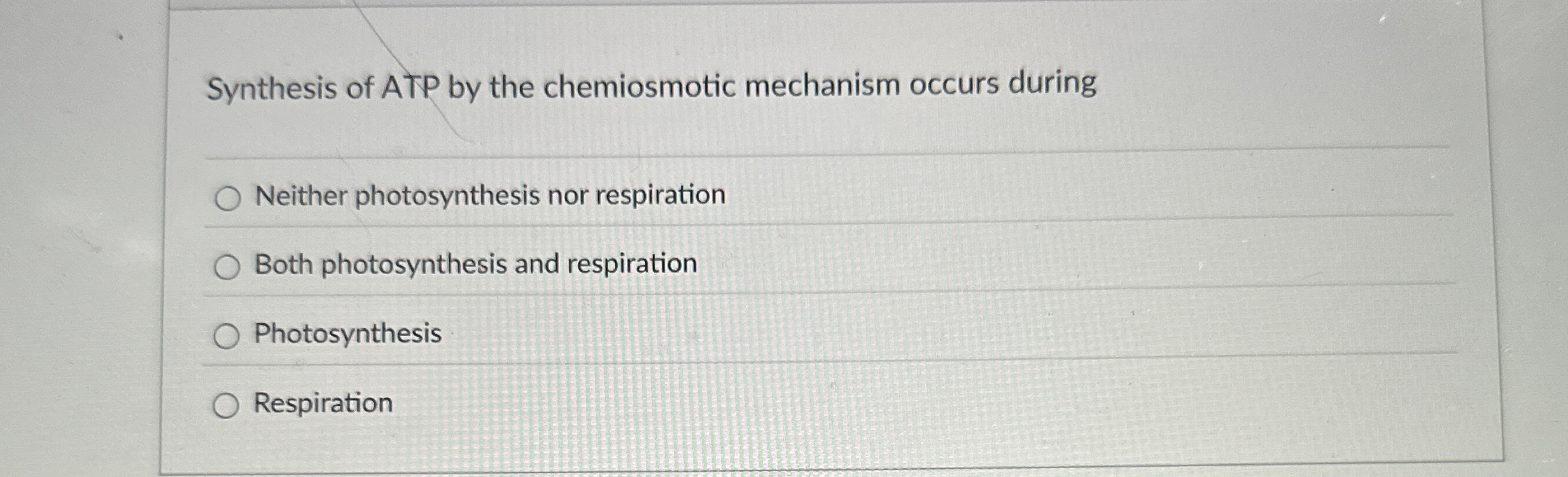 Solved Synthesis of ATP by the chemiosmotic mechanism occurs | Chegg.com