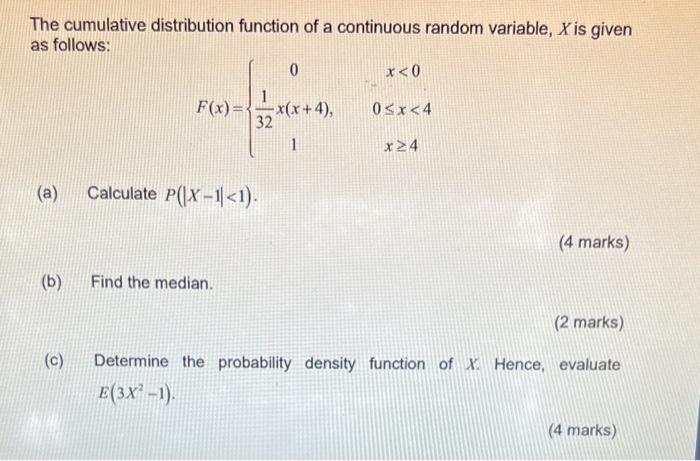Solved The cumulative distribution function of a continuous | Chegg.com