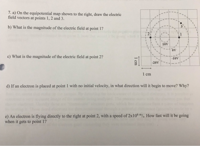 Solved 7. a) On the equipotential map shown to the right, | Chegg.com