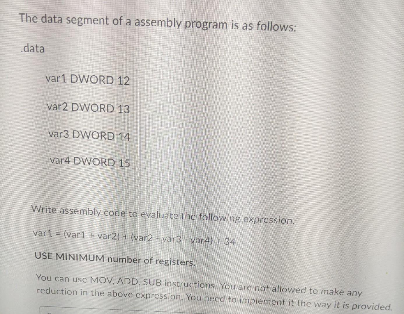 Solved The data segment of a assembly program is as follows: | Chegg.com