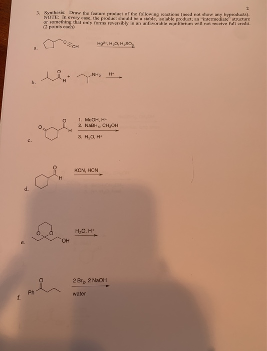 Solved 2 3. Synthesis: Draw the feature product of the | Chegg.com