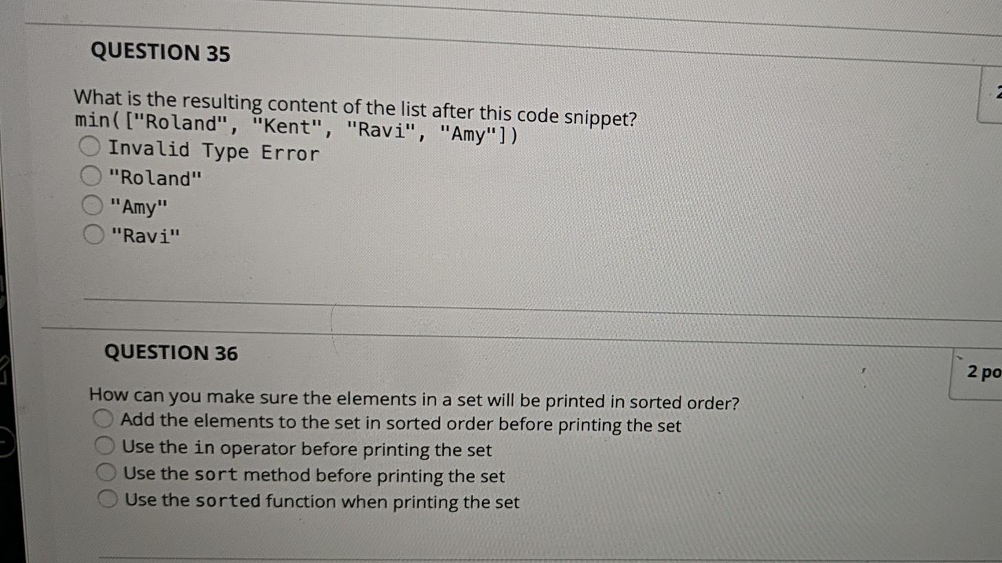 Solved QUESTION 35 What is the resulting content of the list | Chegg.com