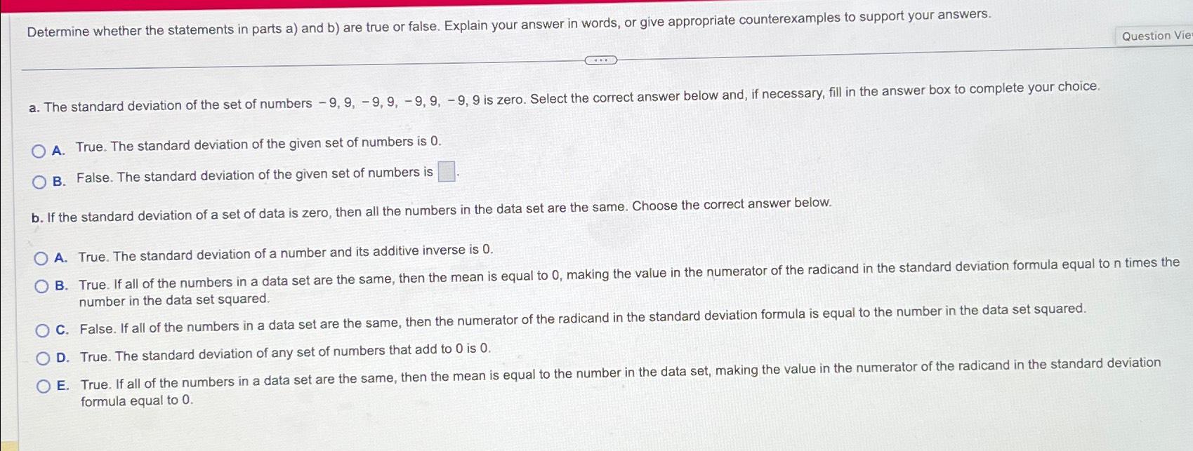 Solved Determine whether the statements in parts a) ﻿and b) | Chegg.com