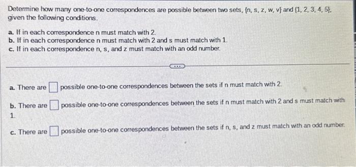 Solved Determine how many one-to-one correspondences are | Chegg.com