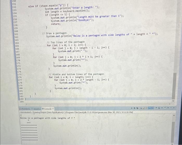 Solved else if (shape.equals(" p" ")) f Systea, | Chegg.com