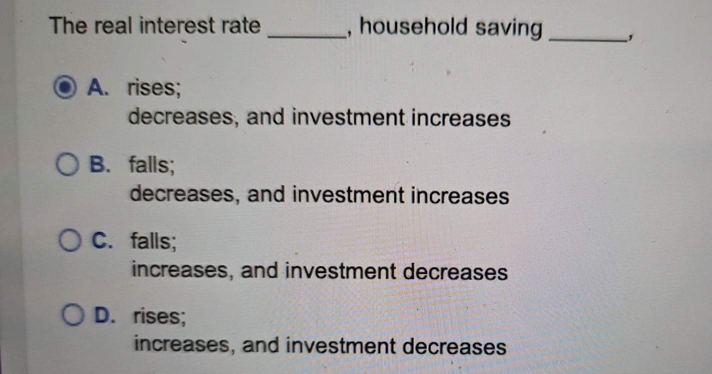 Solved The real interest ratehousehold savingA. | Chegg.com