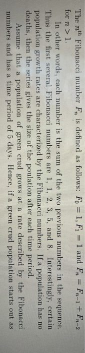 Solved The nth Fibonacci number Fn is defined as follows: Fo | Chegg.com