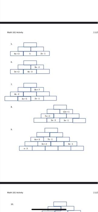 Solved Math 161 Activity ALG Review 2.1/2/3 ACTIVITY Due: | Chegg.com