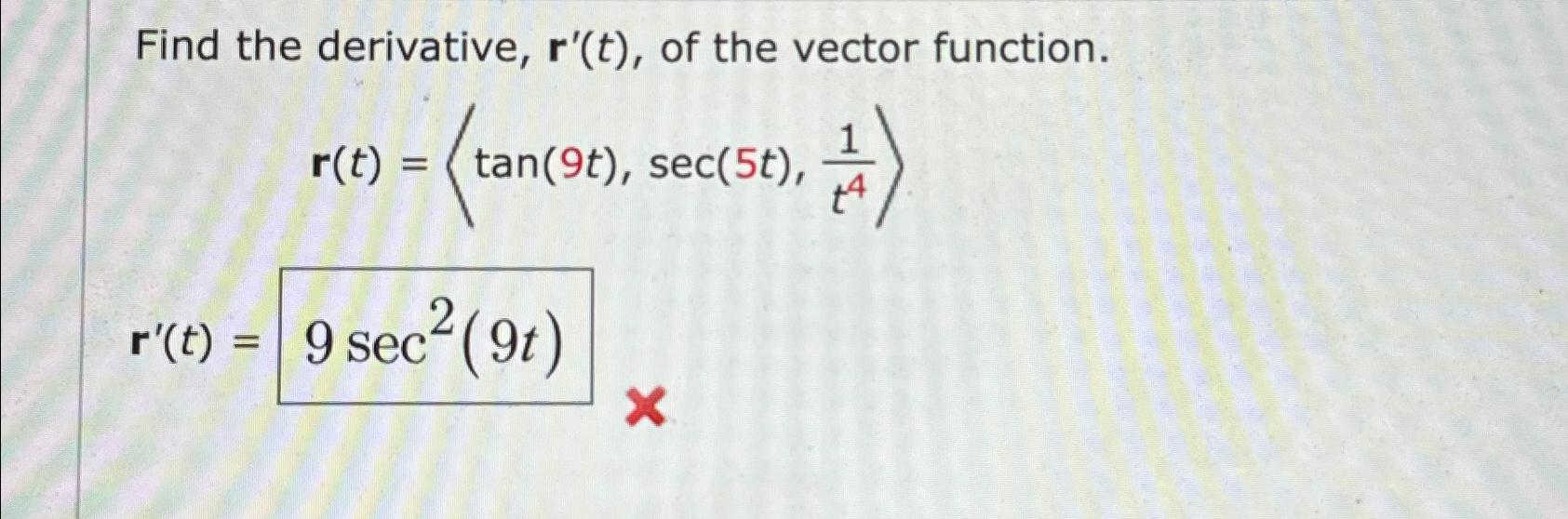 Solved Find the derivative, r'(t), ﻿of the vector | Chegg.com