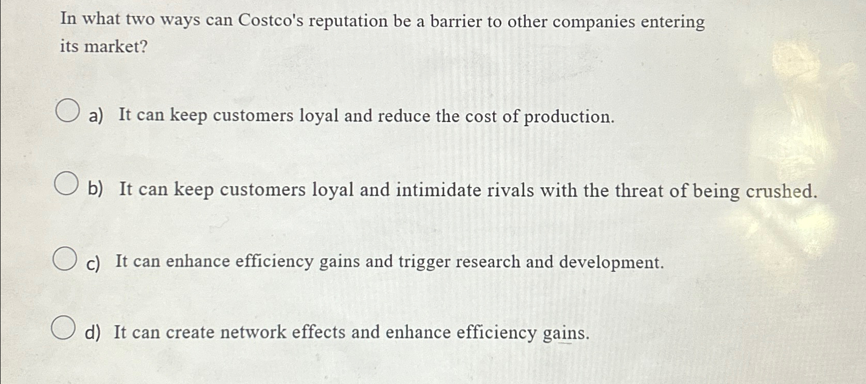 Solved In what two ways can Costco's reputation be a barrier | Chegg.com