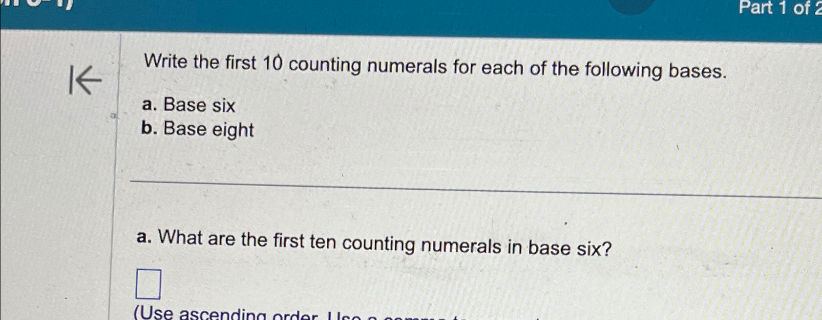 Solved Write the first 10 ﻿counting numerals for each of the | Chegg.com