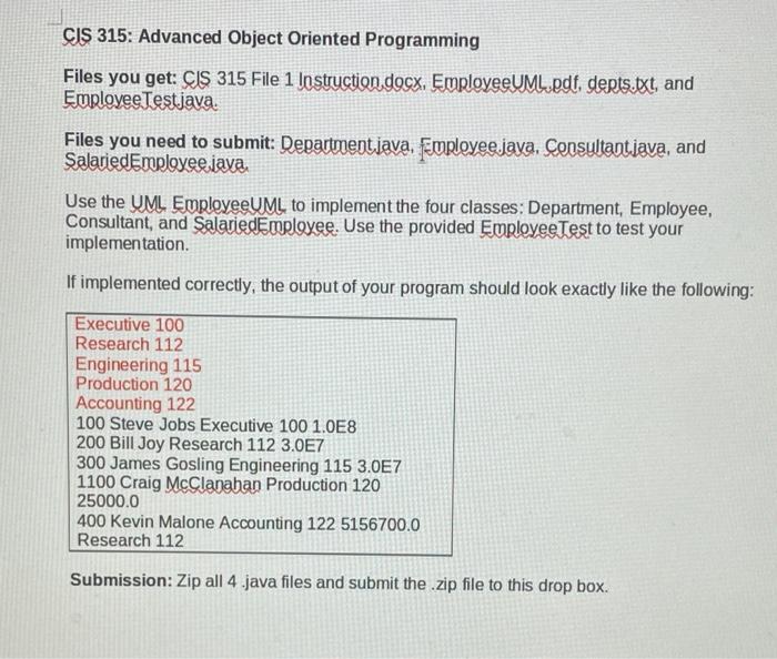 Solved CIS 315: Advanced Object Oriented Programming Files | Chegg.com