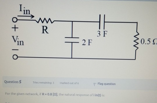 Solved HH R 3F Vin 2 F 0.5 5. Question 5 Tries remaining: 3 | Chegg.com