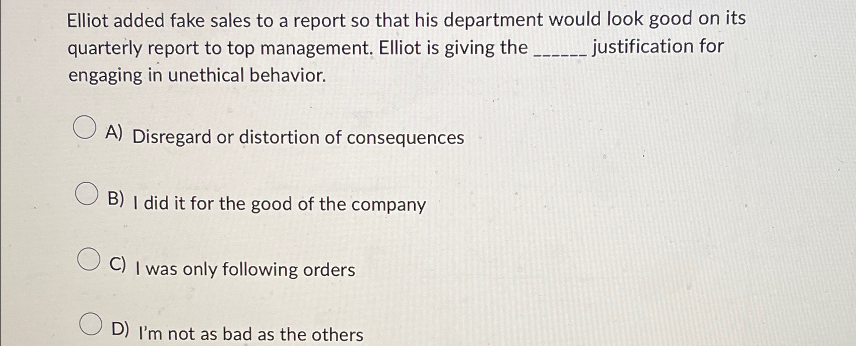 Solved Elliot added fake sales to a report so that his | Chegg.com