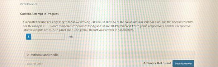 Solved Calculate the unit cell edge length for an 62 wt% Ag- | Chegg.com