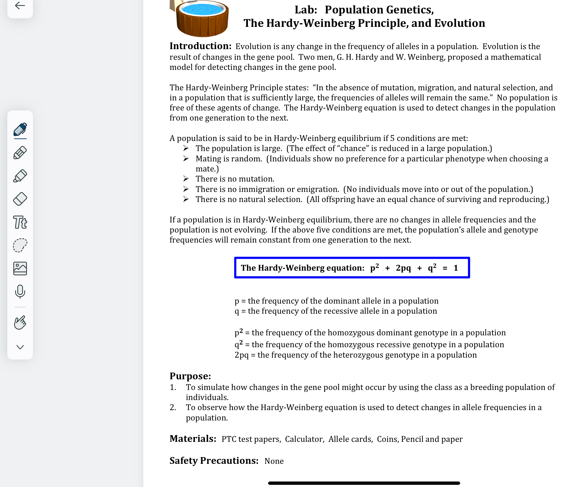 Solved Lab: Population Genetics, The Hardy-Weinberg | Chegg.com