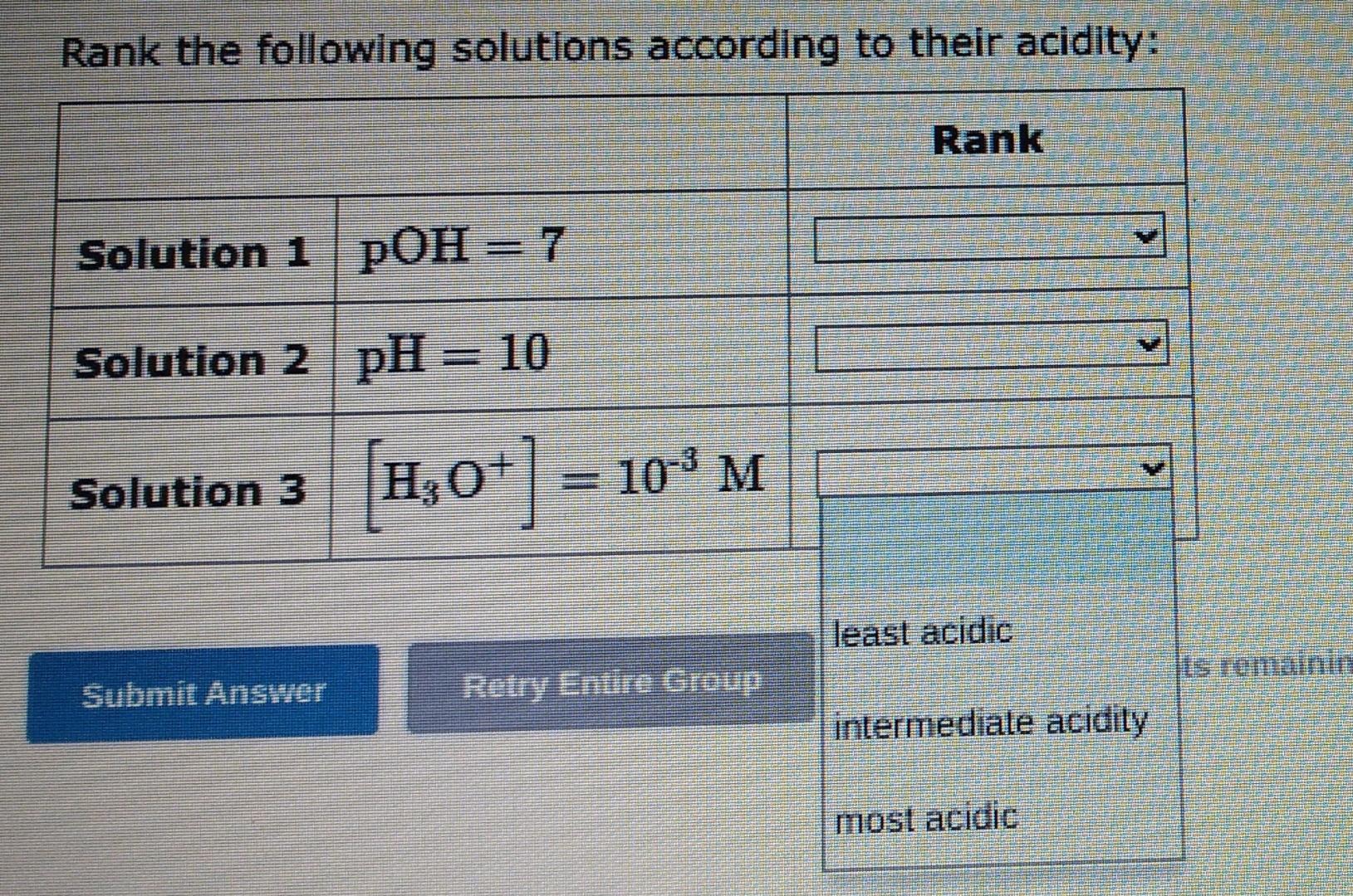 Solved Rank the following solutions according to their | Chegg.com