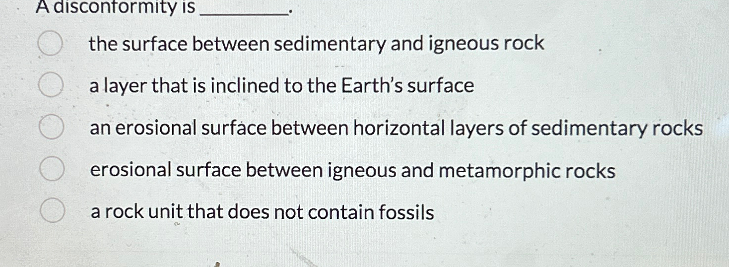 Solved A disconformity isthe surface between sedimentary and | Chegg.com