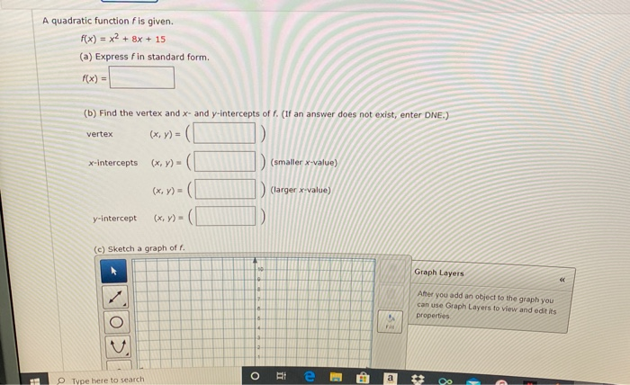 Solved A quadratic function fis given. f(x) = x2 + + 8x + 15 | Chegg.com