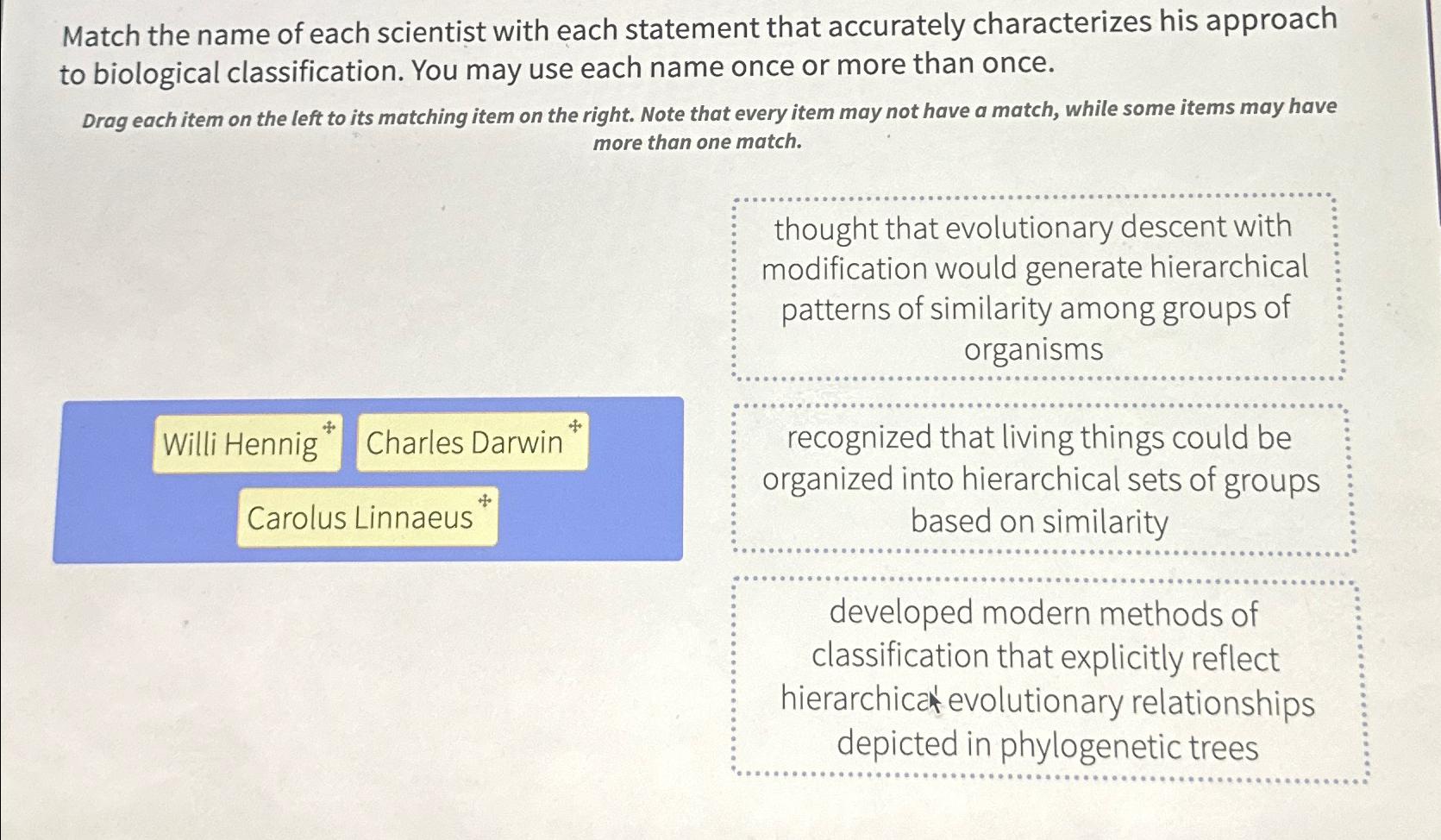 Solved Match the name of each scientist with each statement | Chegg.com
