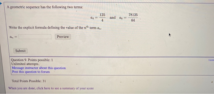 Solved A geometric sequence has the following two terms: a = | Chegg.com