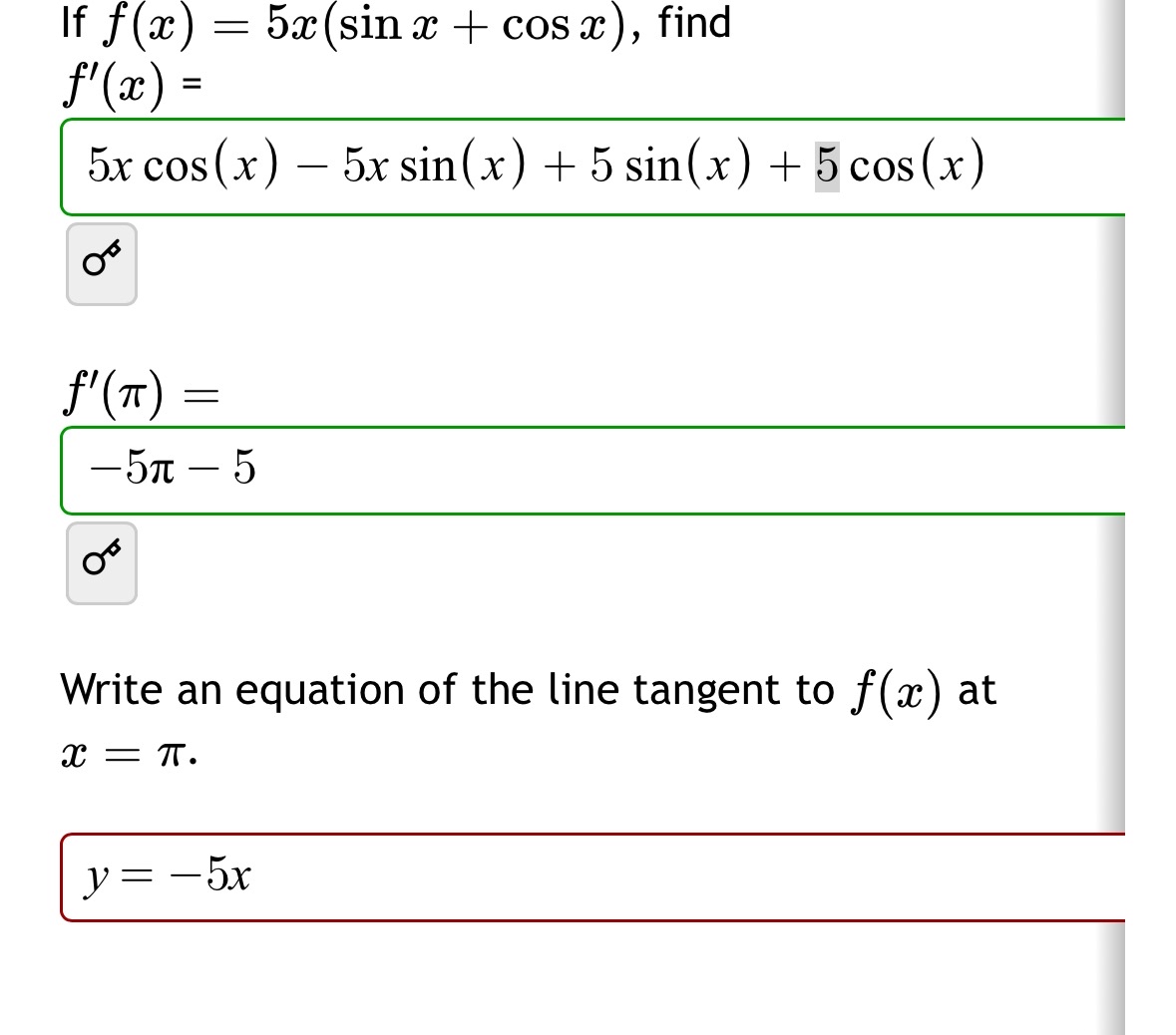 Solved If f(x)=5x(sinx+cosx), ﻿find | Chegg.com