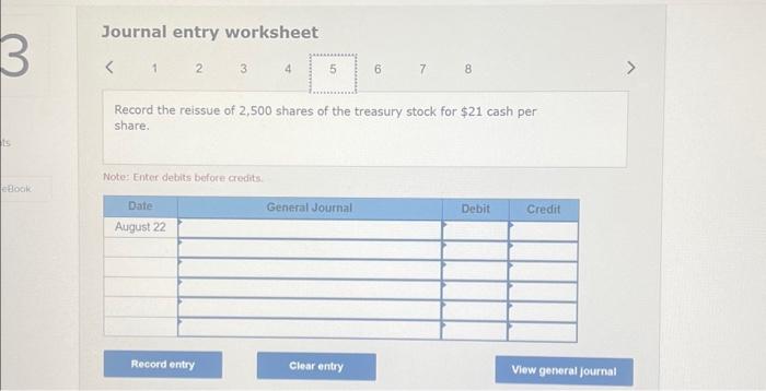 Solved Journal entry worksheet Record the reissue of 2,500 | Chegg.com