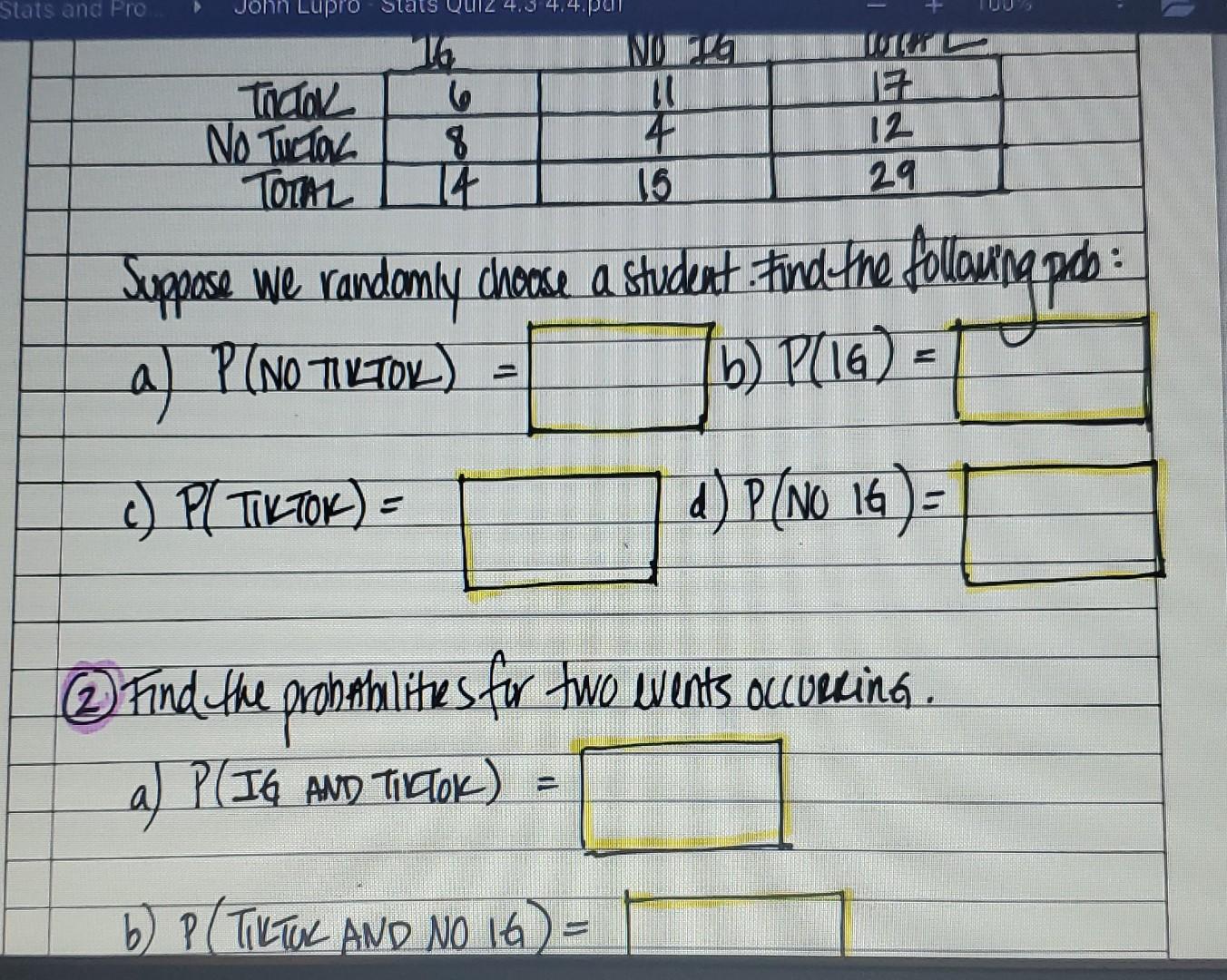 Solved Stats and Pro Stats Quiz 4.34.4.par 16 John Lupro | Chegg.com