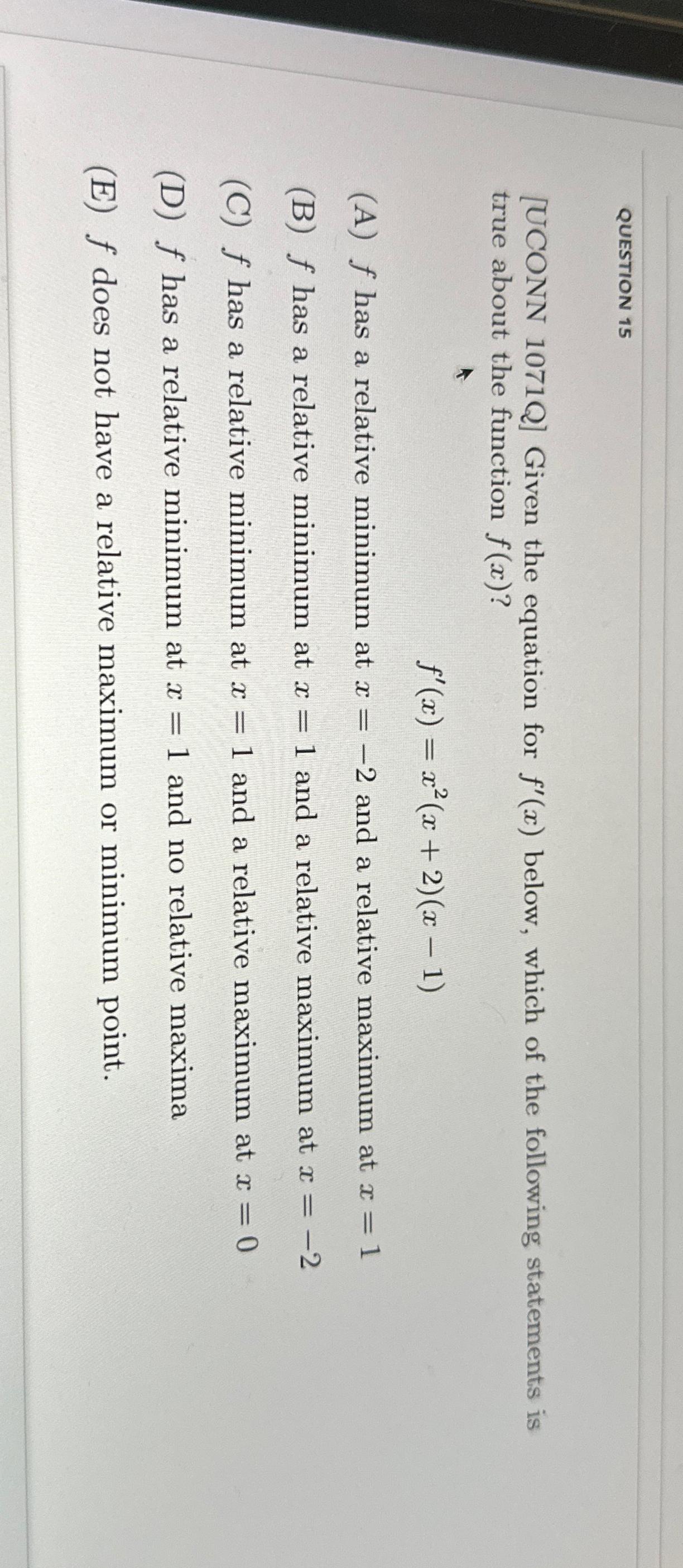 Solved QUESTION 15[UCONN 1071Q] ﻿Given the equation for | Chegg.com