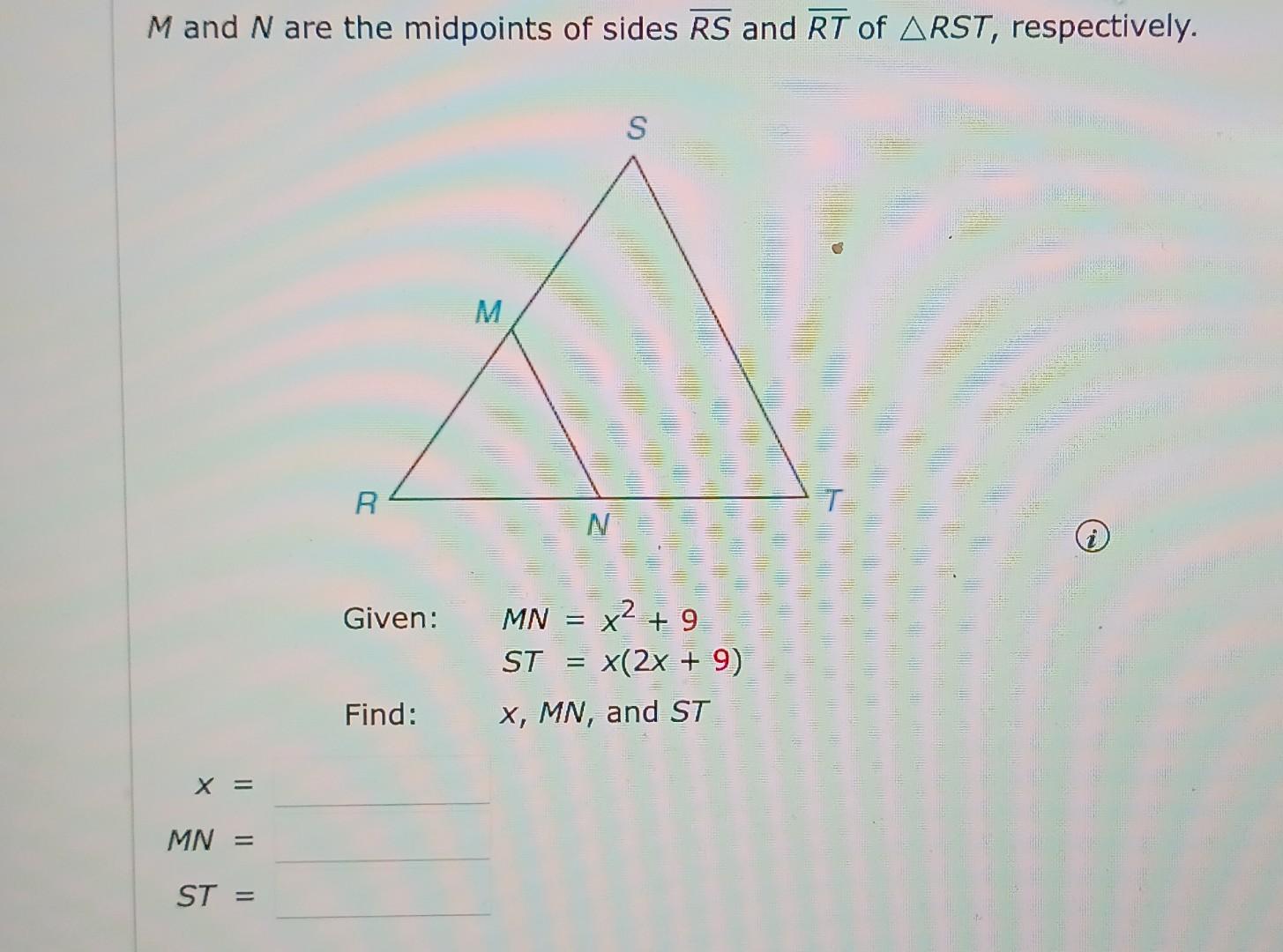 Solved M and N are the midpoints of sides RS and RT of ARST, | Chegg.com
